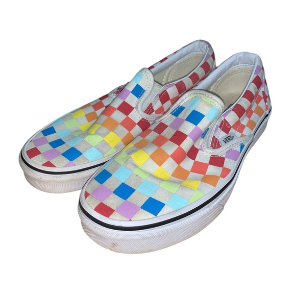 Vans | Shoes | Vans Slip On Sneaker Rainbow Checkered Pattern Size ...